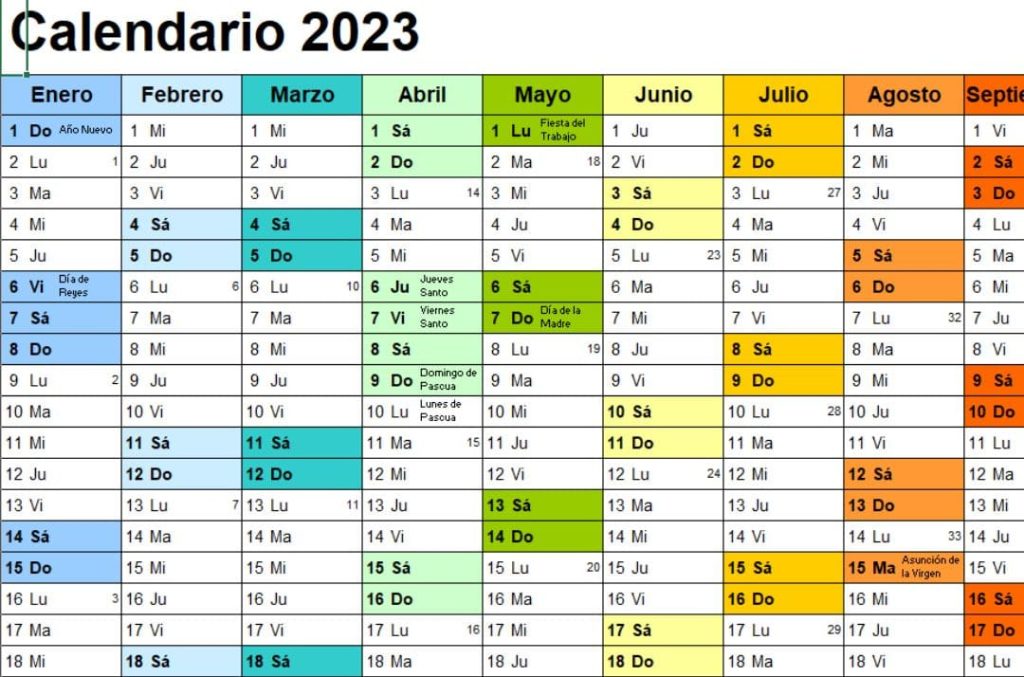 Plantilla Excel Calendario 2023 Descargar Gratis