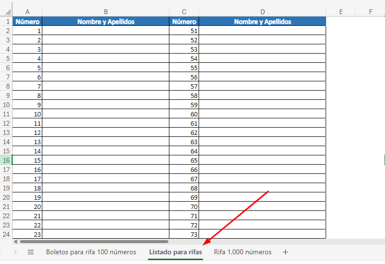 Plantilla Excel: Boletos para Rifas 100 y 1000 Números [GRATIS]